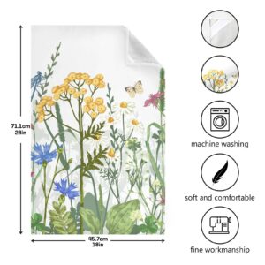 Moudou Herb Wildflowers Kitchen Dish Towel Set of 4, Soft Absorbent Hanging Fast Drying Dishcloths Tea Bar Towels, 18 x 28 Inch