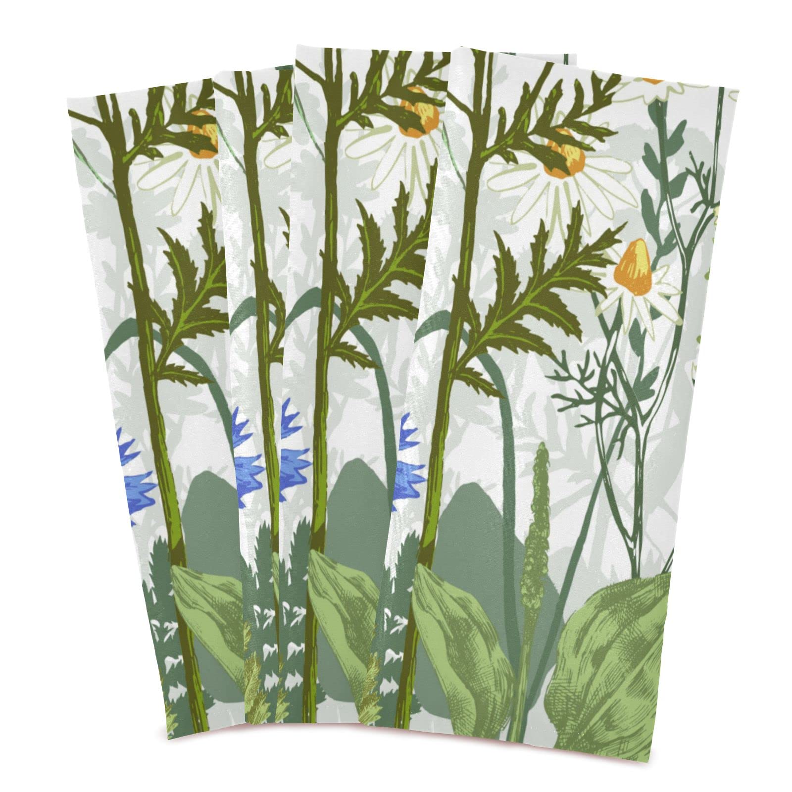 Moudou Herb Wildflowers Kitchen Dish Towel Set of 4, Soft Absorbent Hanging Fast Drying Dishcloths Tea Bar Towels, 18 x 28 Inch