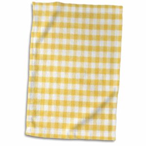 3d rose yellow and white gingham pattern-sunny checkered rustic country kitchen dining theme check hand/sports towel, 15 x 22