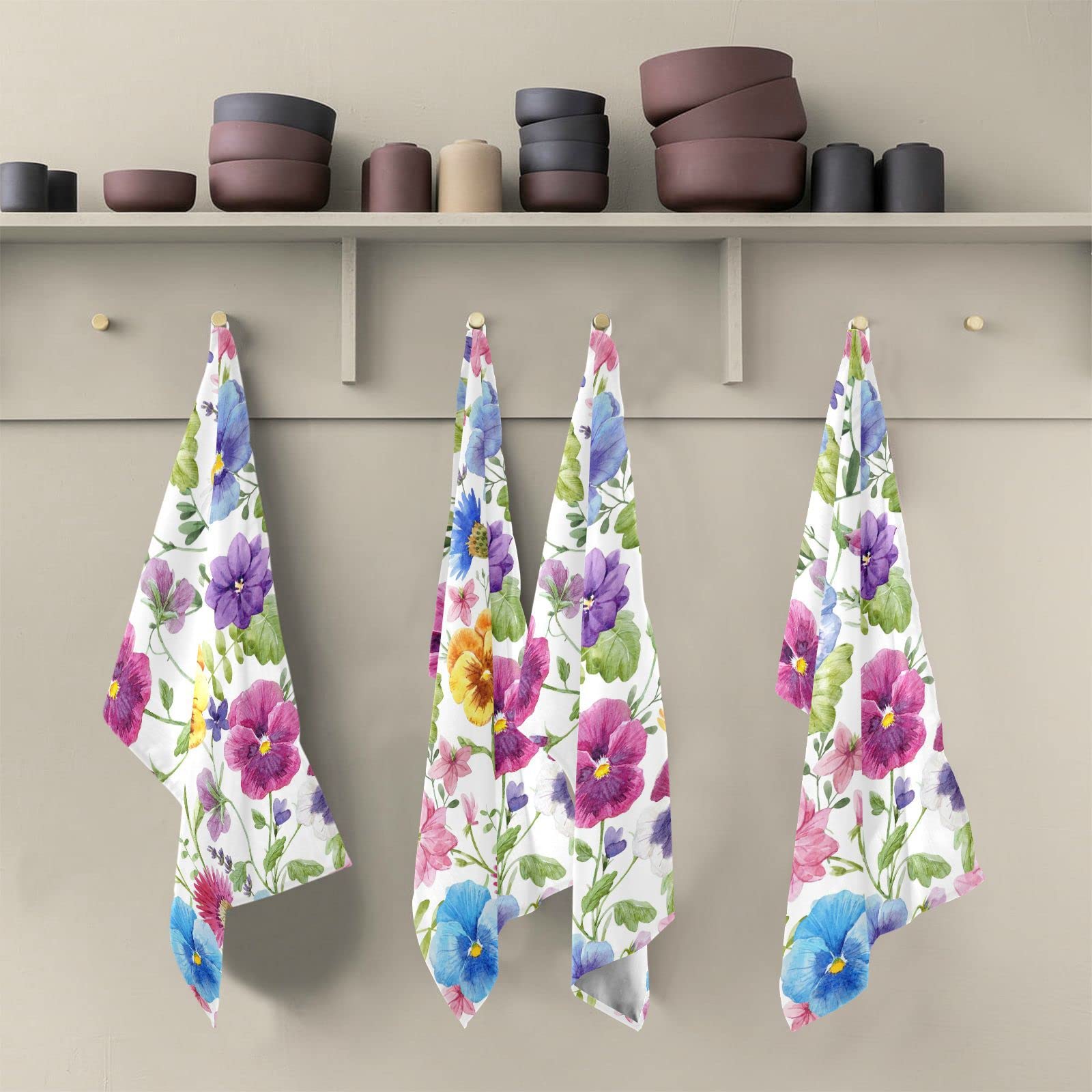 Summer Pansy Flowers Dish Towels for Kitchen Soft Tea Towel Set of 4 Absorbent Dishcloths Hand Towels for Drying Dish Cloths 28" x 18"