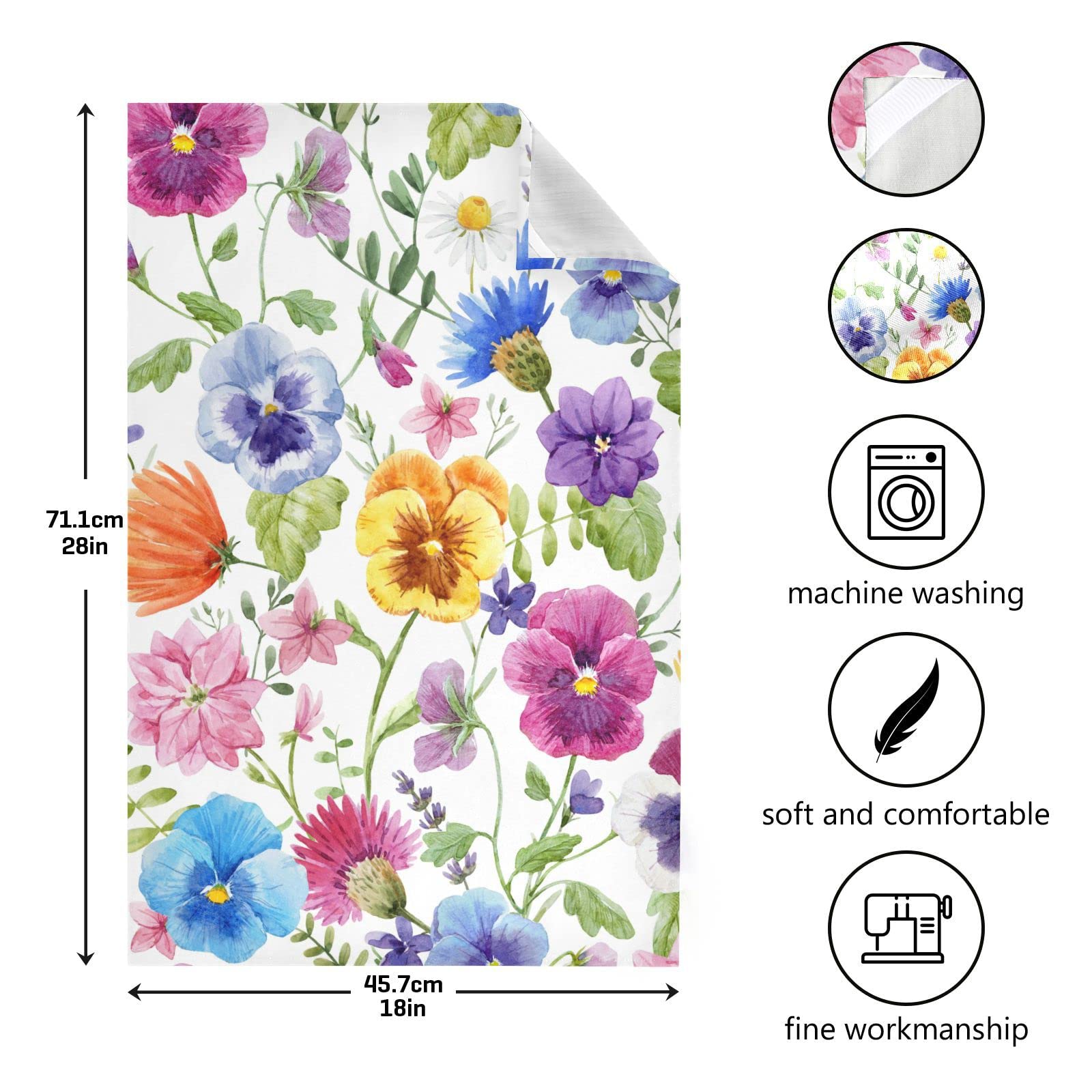 Summer Pansy Flowers Dish Towels for Kitchen Soft Tea Towel Set of 4 Absorbent Dishcloths Hand Towels for Drying Dish Cloths 28" x 18"