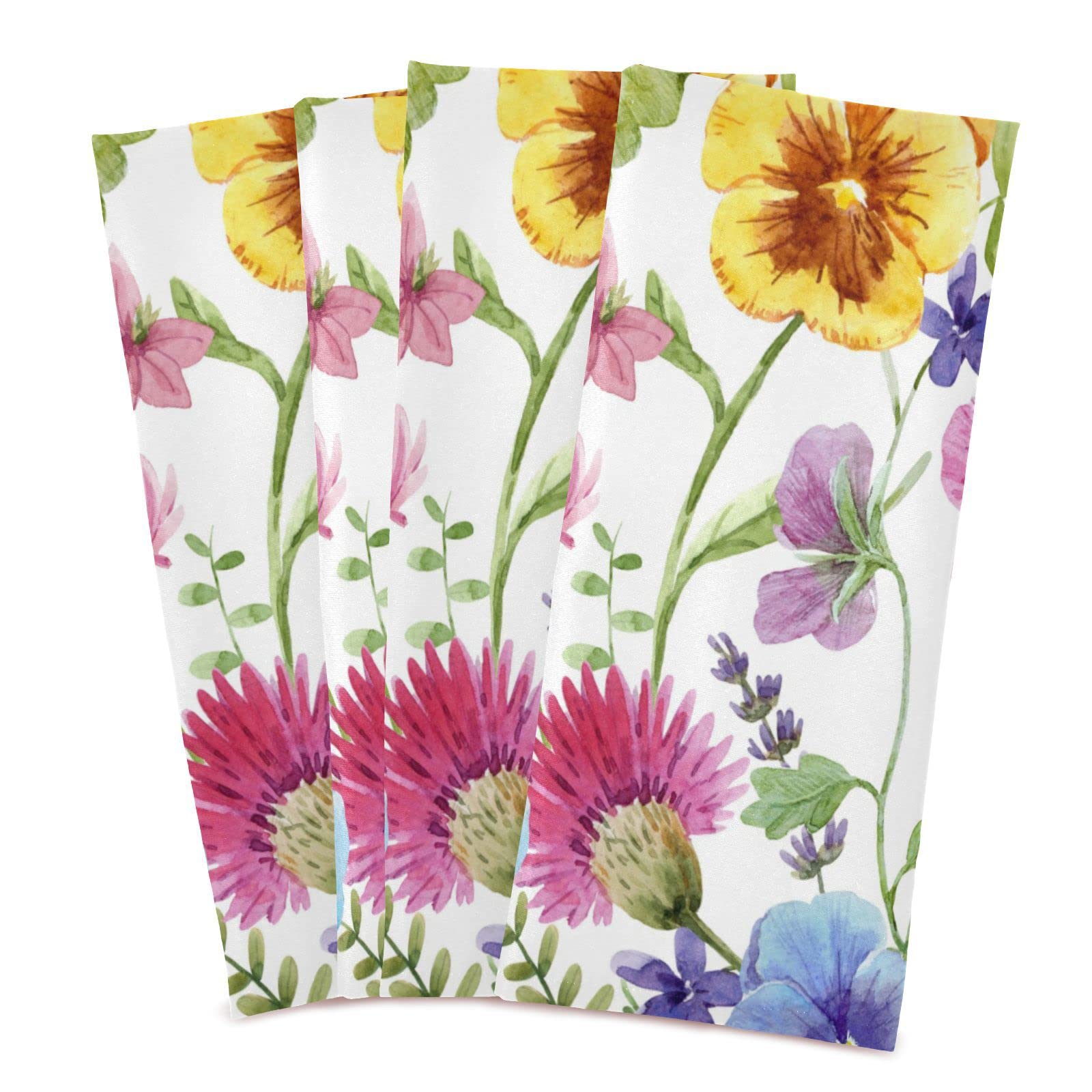 Summer Pansy Flowers Dish Towels for Kitchen Soft Tea Towel Set of 4 Absorbent Dishcloths Hand Towels for Drying Dish Cloths 28" x 18"