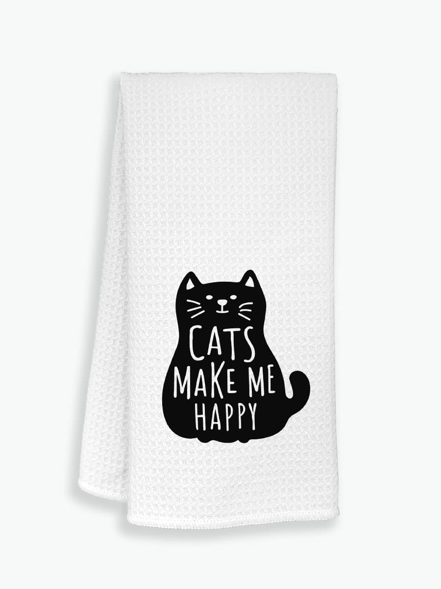 ZJSYXXU Funny Black Cat Kitchen Towels Dishcloths,Cats Make Me Happy Dish Towels Tea Towels Hand Towels for Kitchen,Home Girl Room Decor,Gifts for Cat Lovers Girls Women