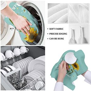 Infinidesign Sunshine You are My Sunflower Hanging Dish Towels for Kitchen Teal Green Absorbent Kitchen Hand Towels Quick Dry Towel for Bathroom Laundry Room Home Decor