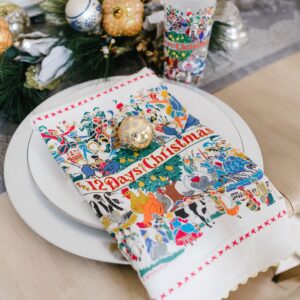 Catstudio 12 Days of Christmas Dish Towel, Winter Holiday Kitchen and Hand Towel with Original Artwork - Perfect Tea Towel for Christmas Decorations