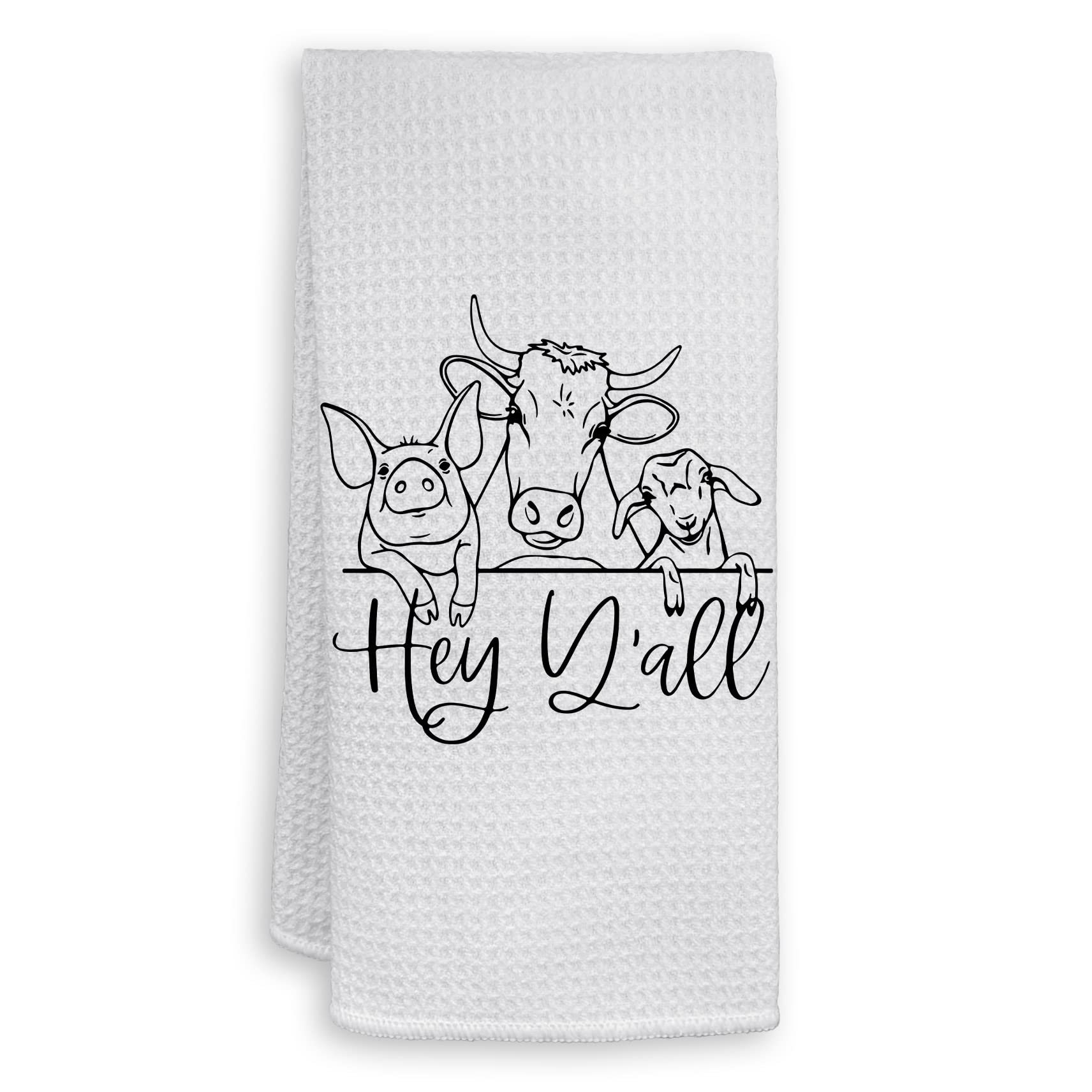 HIWX Hey Y'all Farm Animals Decorative Kitchen Towels and Dish Towels, Cow Goat Farm Country Farmhouse Hand Towels Tea Towel for Bathroom Kitchen Decor 16×24 Inches