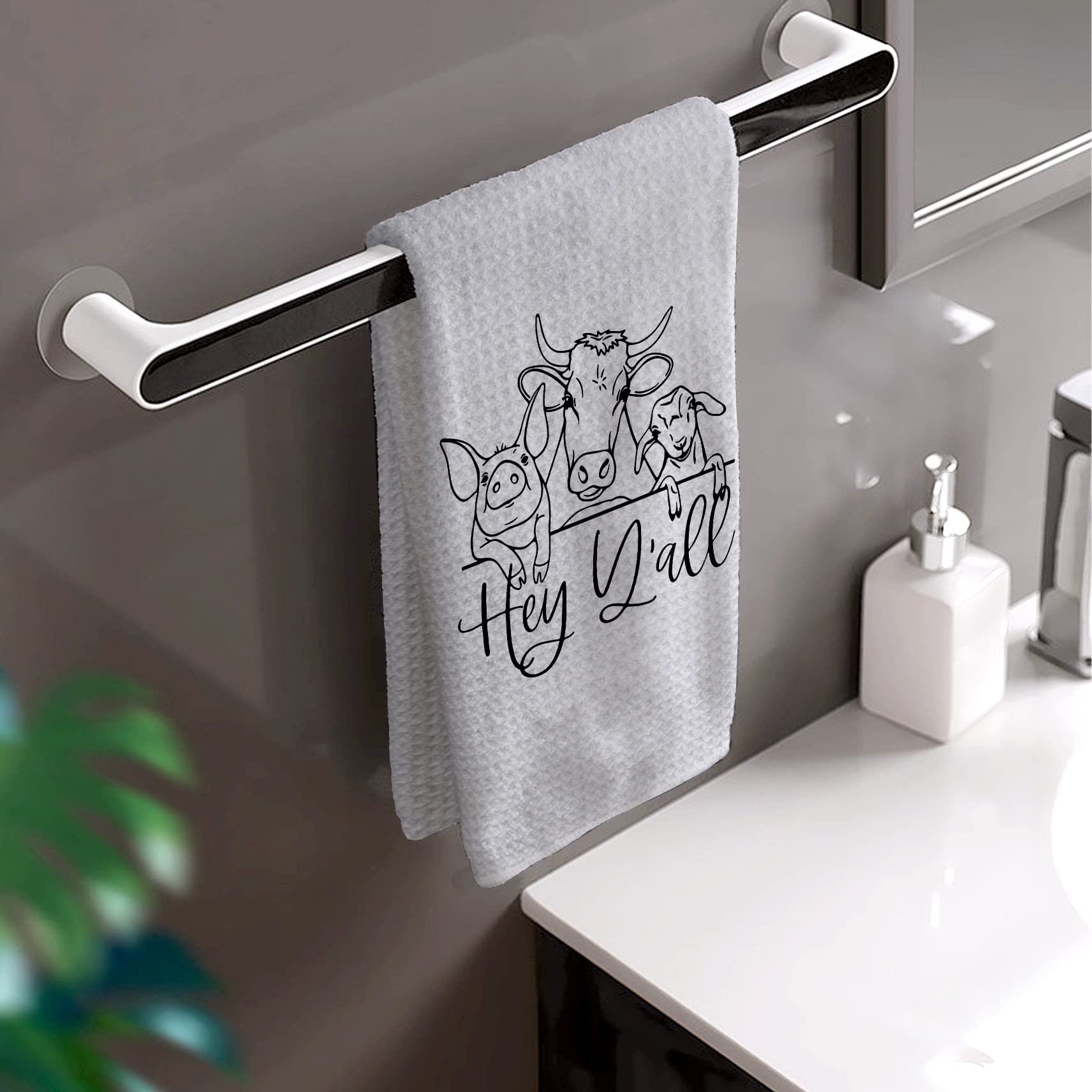 HIWX Hey Y'all Farm Animals Decorative Kitchen Towels and Dish Towels, Cow Goat Farm Country Farmhouse Hand Towels Tea Towel for Bathroom Kitchen Decor 16×24 Inches