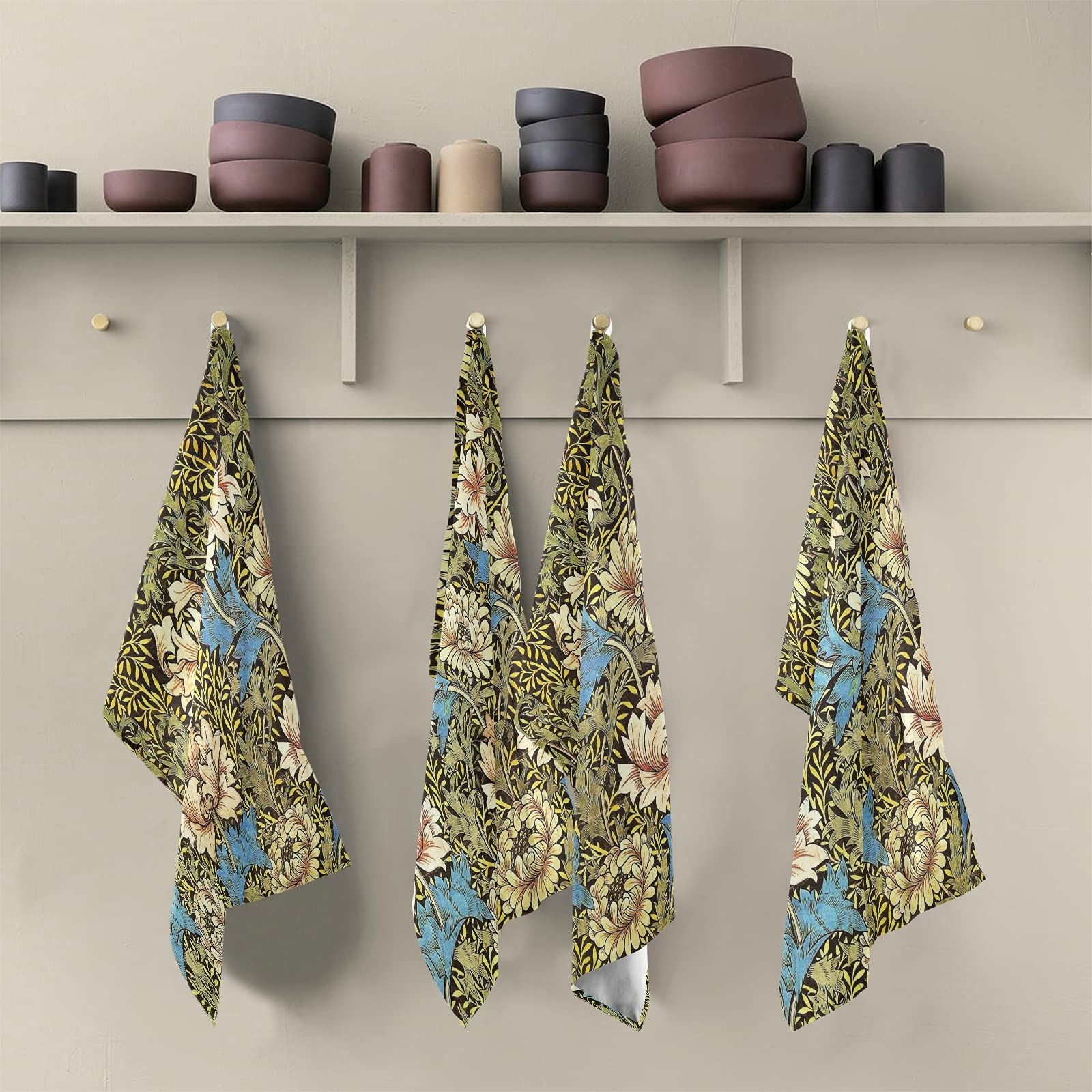 ALAZA William Morris Flowers Floral Prints163 Kitchen Towels Absorbent Dish Towels Soft Wash Clothes for Drying Dishes Cleaning Towels for Home Decorations Set of 4, 28 X 18 Inch