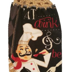 Handcrafted Buff Crochet Topped Eat Drink & Be Happy Chef Kitchen Towel