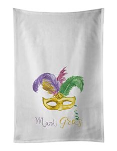 caroline's treasures wdk4663wtkt yellow mask mardi gras white kitchen towel set of 2 dish towels decorative bathroom hand towel for hand, face, hair, yoga, tea, dishcloth, 19 x 25, white