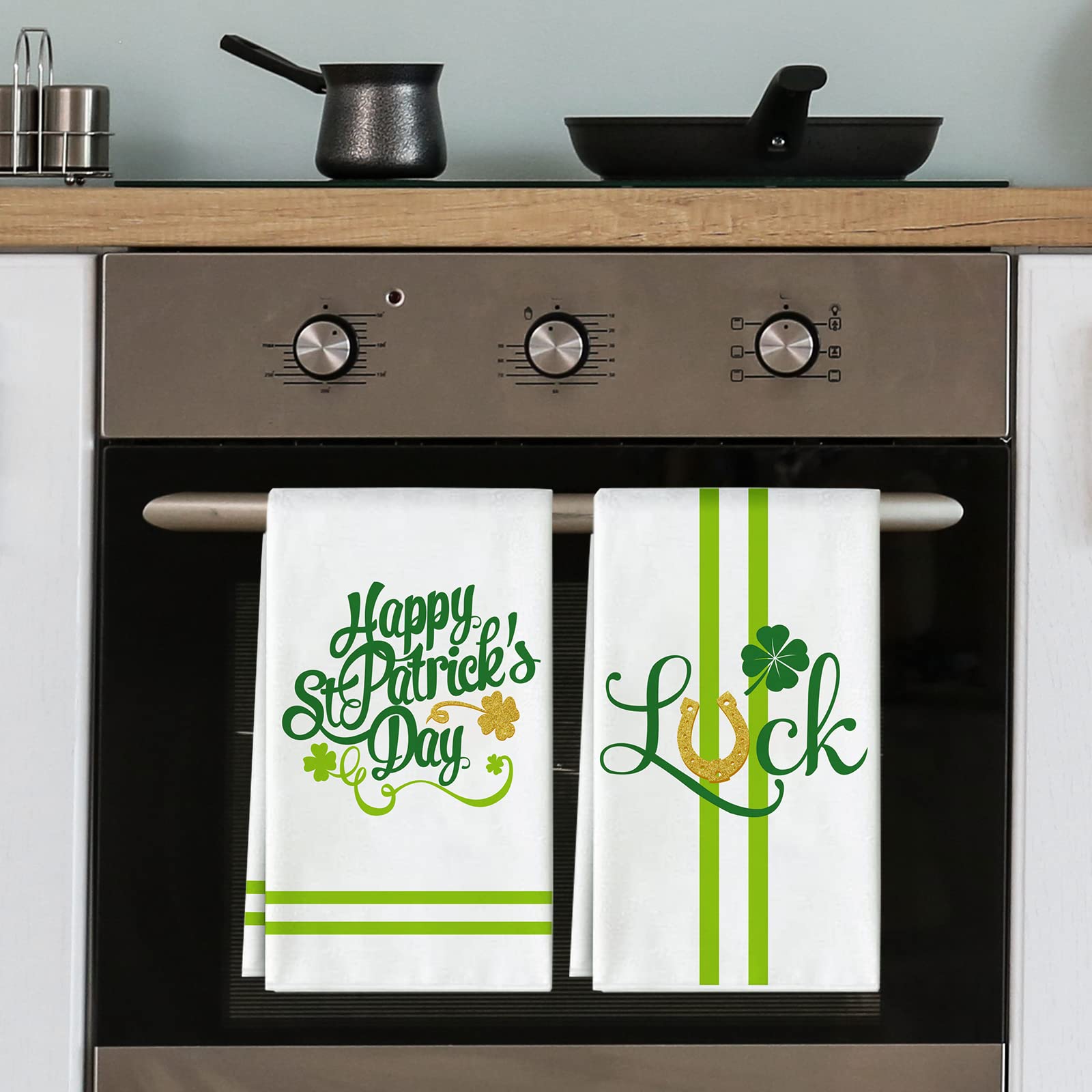 AnyDesign St. Patrick's Day Kitchen Towels 18 x 28 Inch Green Shamrock Dish Towel Lucky Clover Hand Drying Tea Towel for Cooking Baking Cleaning Wipes, Set of 4