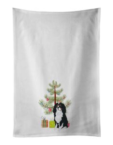 caroline's treasures wdk3079wtkt cavalier king charles spaniel tricolor #1 christmas white kitchen towel set of 2 dish towels decorative bathroom hand towel for hand, face, hair, yoga, tea, dishcloth,