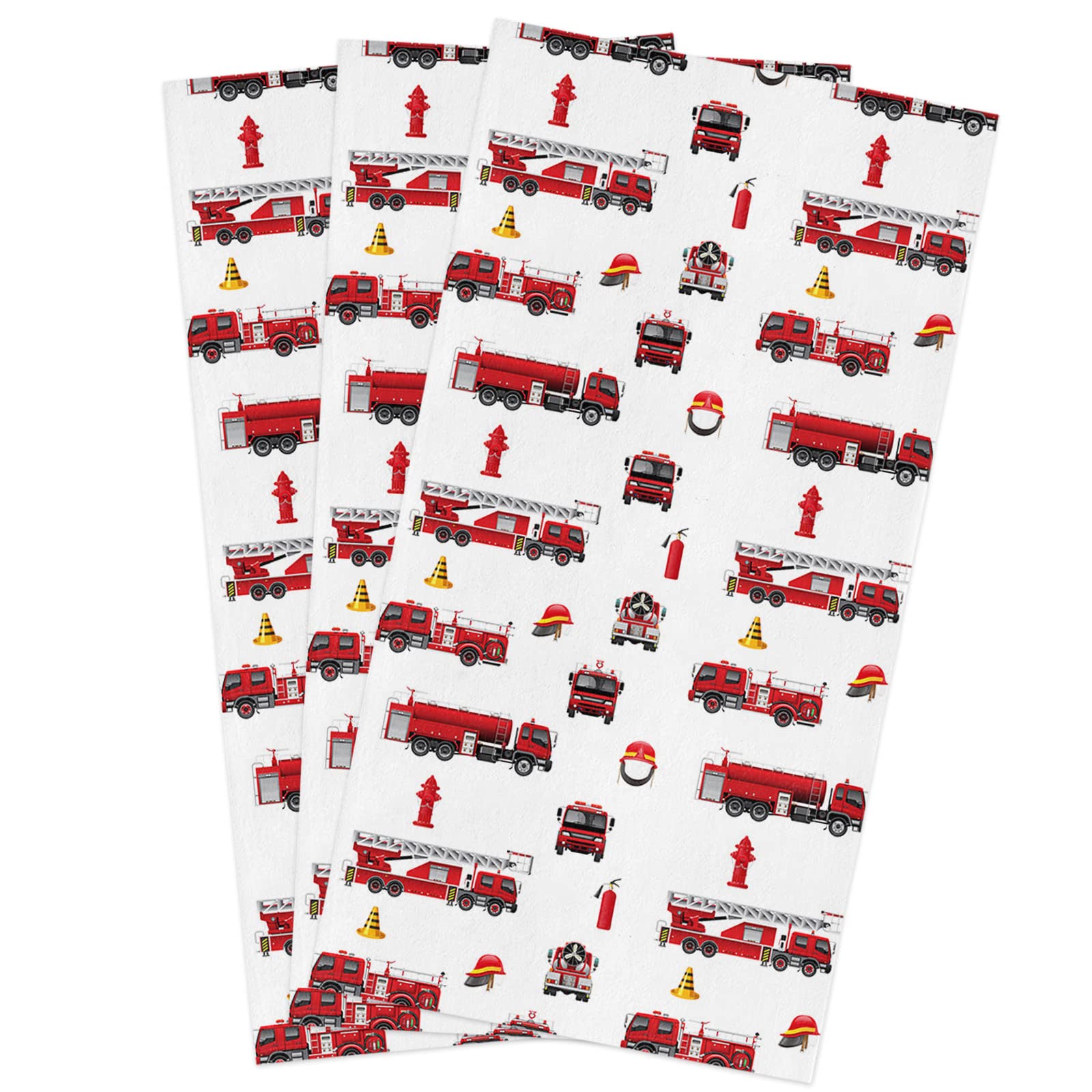 Kitchen Towels Cleaning Cloths, Fire Truck Hard Hat Barricade Extinguisher on White Texture Dish Towels for Kitchen, Pack of 3 Absorbent Hand Towels Reusable Tea Towels,Bar Towels,18x28 Inch