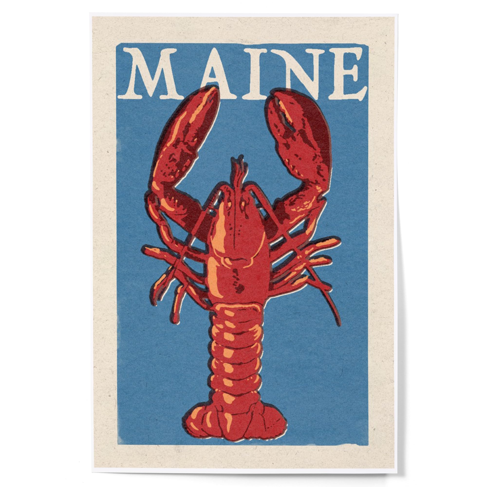 Maine, Lobster Woodblock (12x18 Art Print, Travel Poster Wall Decor)