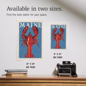 Maine, Lobster Woodblock (12x18 Art Print, Travel Poster Wall Decor)