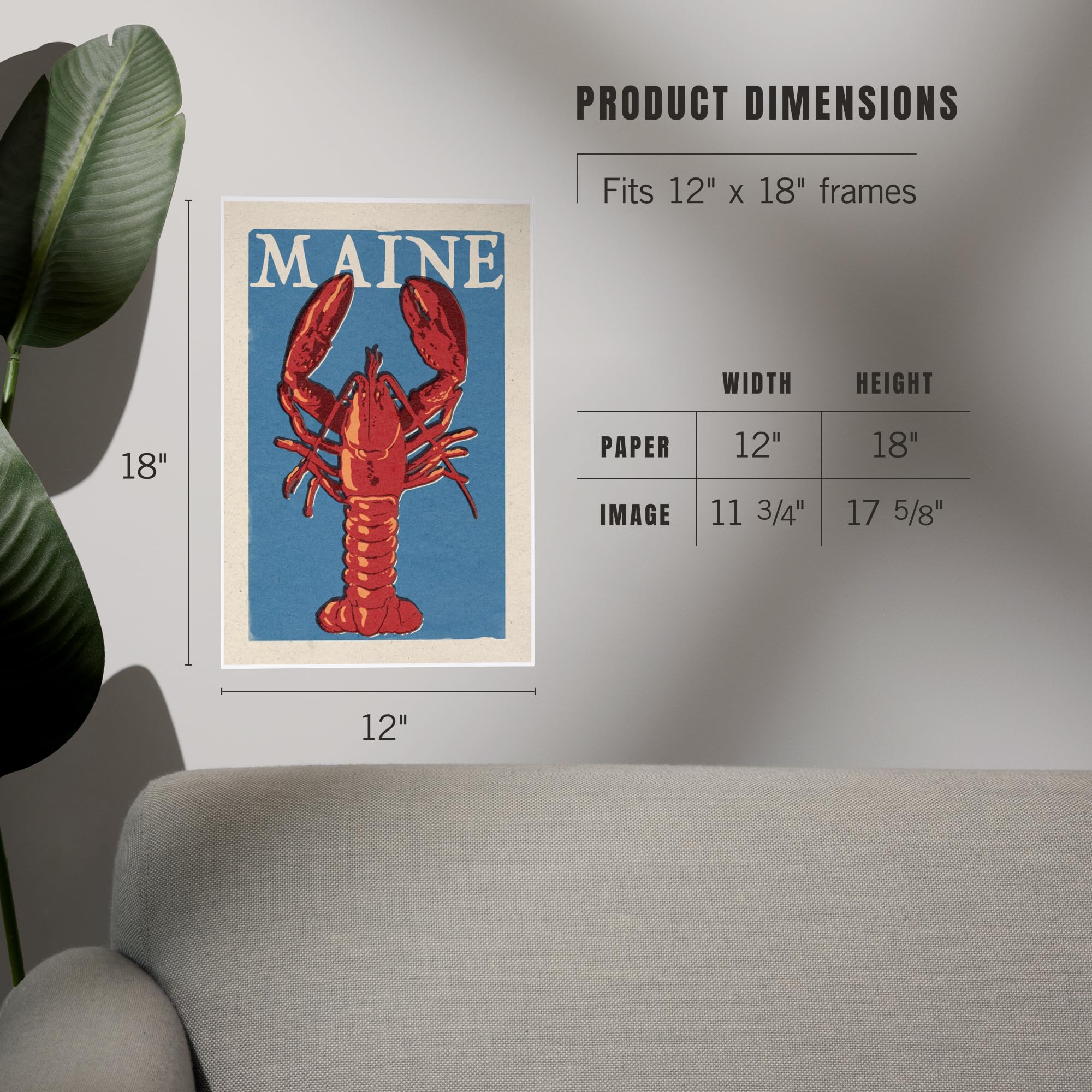 Maine, Lobster Woodblock (12x18 Art Print, Travel Poster Wall Decor)