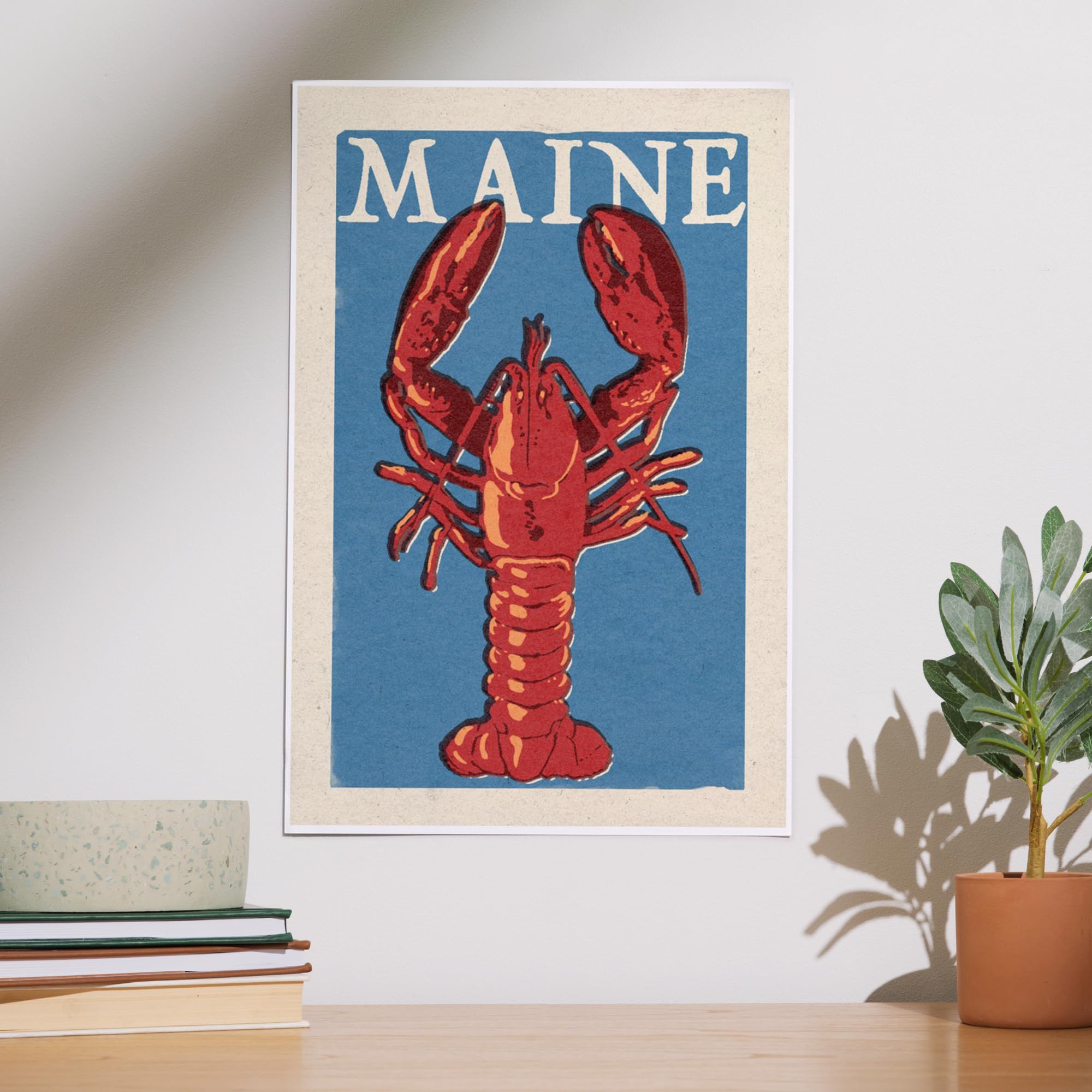 Maine, Lobster Woodblock (12x18 Art Print, Travel Poster Wall Decor)