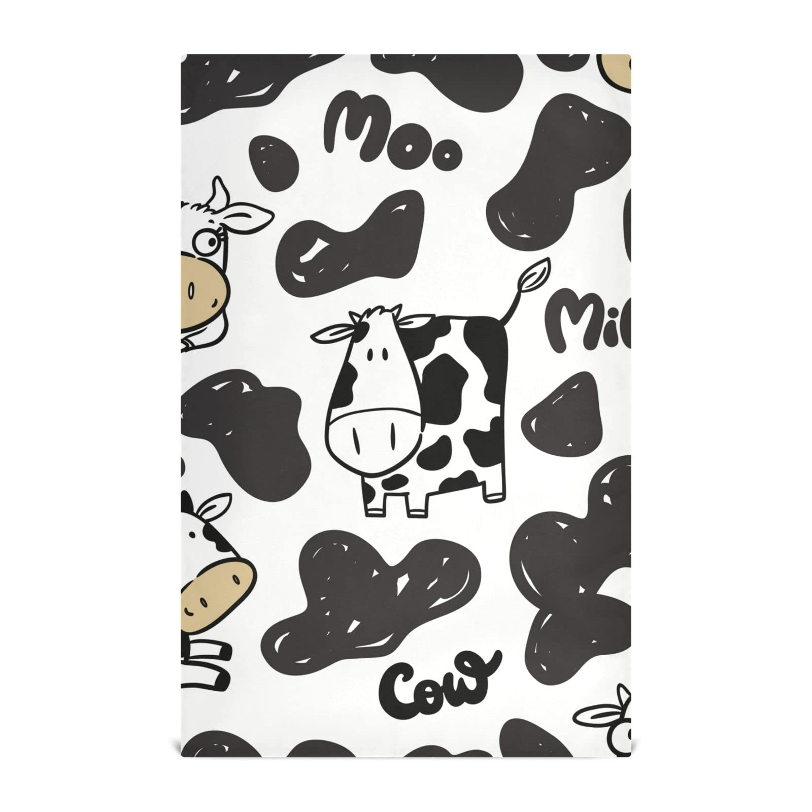 SLHKPNS Milk Cow Cartoon Kitchen Dish Towel Set of 1, Kawaii Moo Childish 18x28in Absorbent Dishcloth Reusable Cleaning Cloths for Household Use