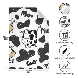 SLHKPNS Milk Cow Cartoon Kitchen Dish Towel Set of 1, Kawaii Moo Childish 18x28in Absorbent Dishcloth Reusable Cleaning Cloths for Household Use