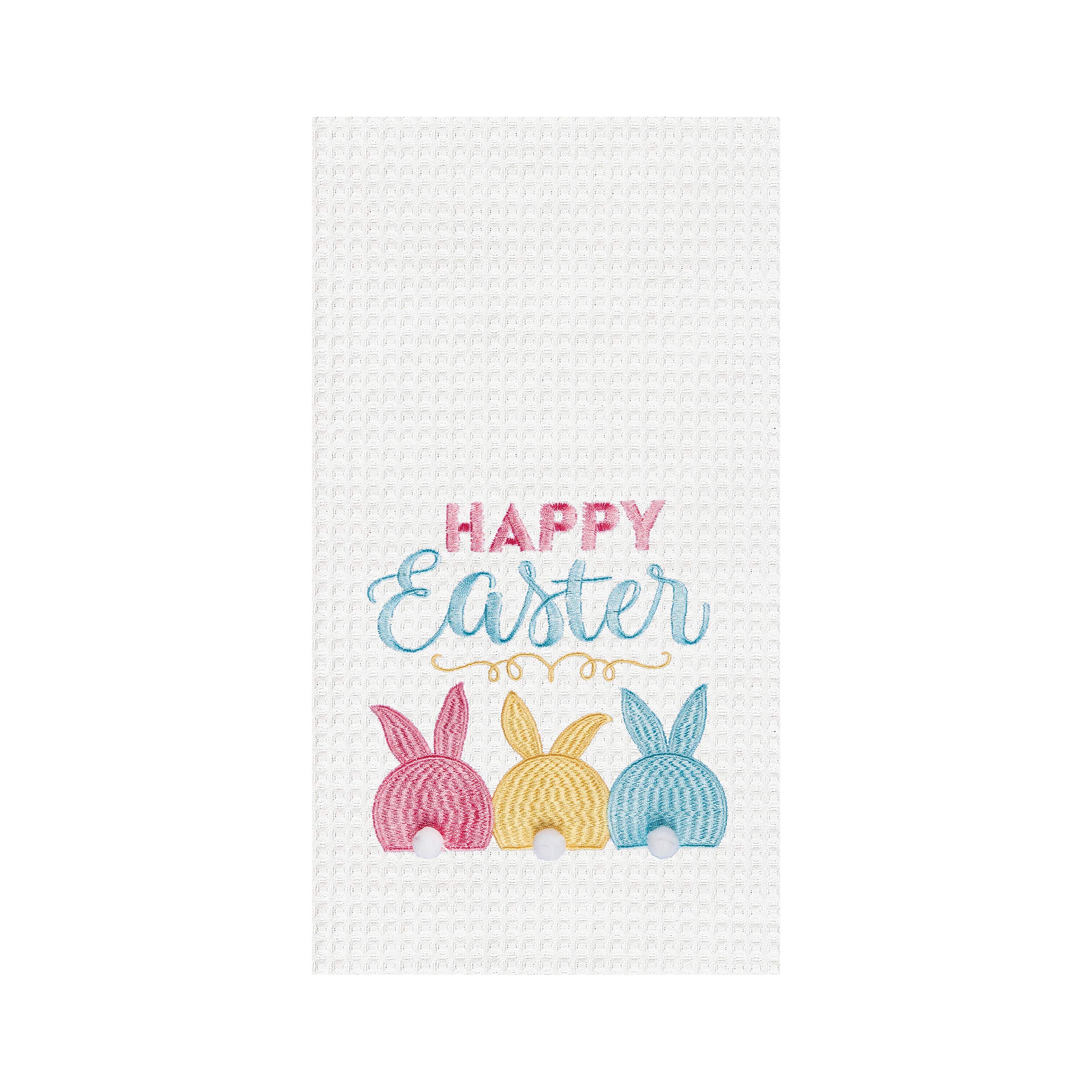 C&F Home Bunny Bum Kitchen Towel White Easter 18" X 27" Embroidered Waffle Weave Machine Washable Decor Decoration 18" x 27" White