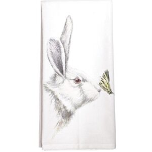 montgomery street white rabbit with butterfly cotton flour sack dish towel