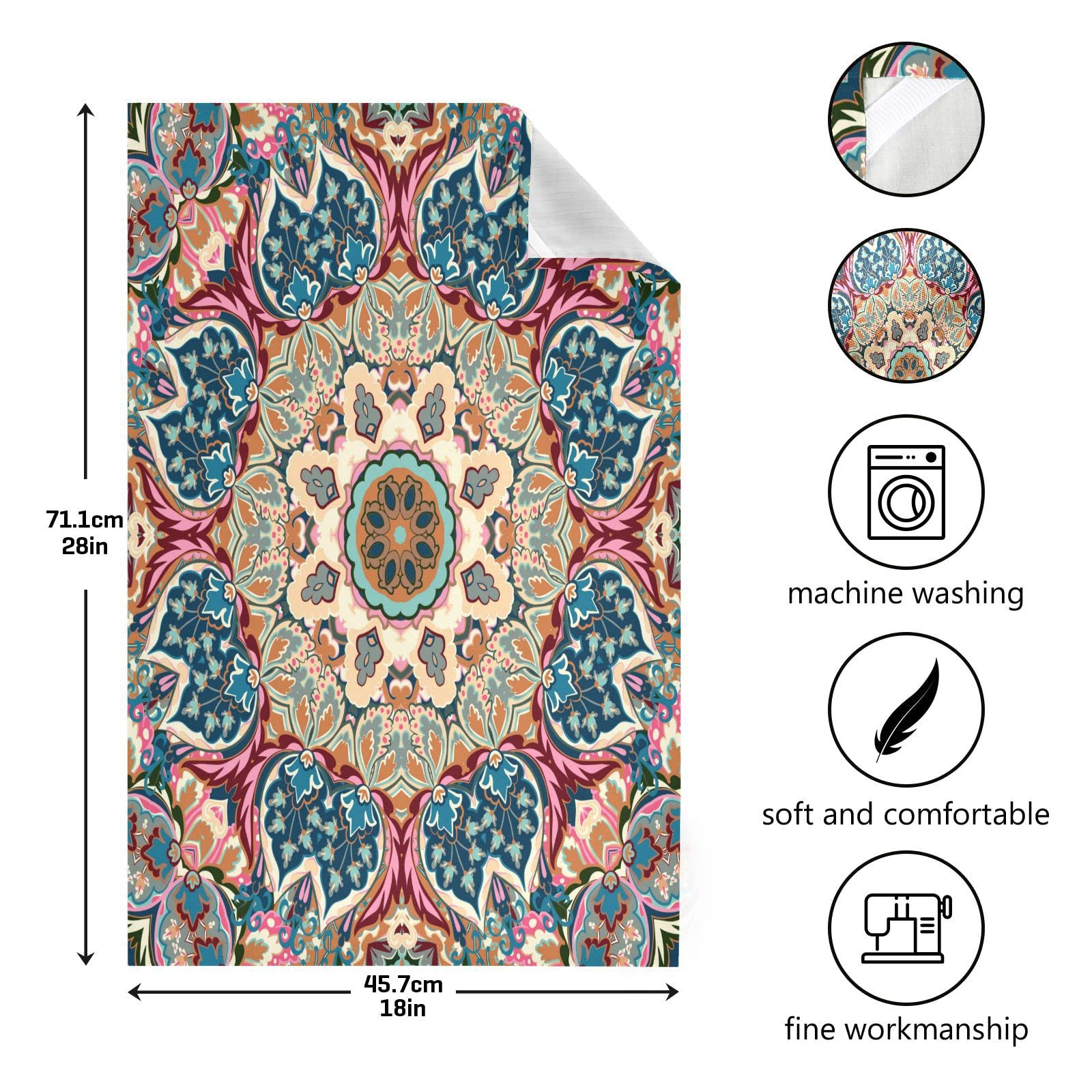 Kigai Kitchen Towels Set of 6, Mandala Pattern Highly Absorbent Dish Towels Reusable Cleaning Cloths Washable Tea Towels Hand Towel 28 x 18 Inch