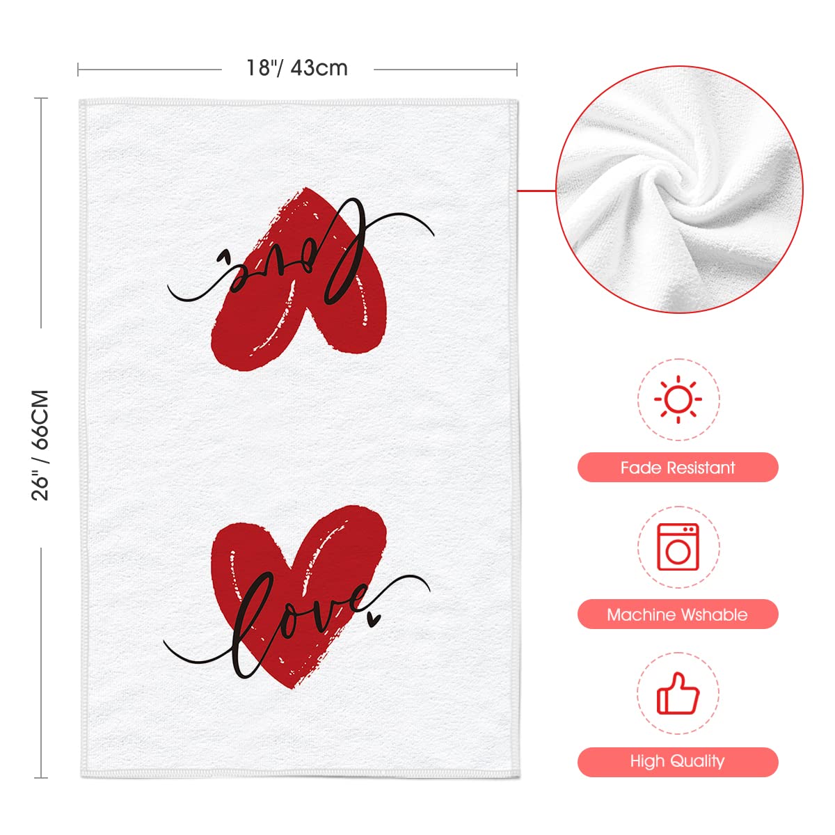 Artoid Mode Love Heart Valentine's Day Kitchen Towels Dish Towels, 18x26 Inch Seasonal Decoration Hand Towels Set of 2