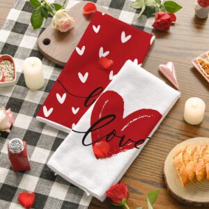 Artoid Mode Love Heart Valentine's Day Kitchen Towels Dish Towels, 18x26 Inch Seasonal Decoration Hand Towels Set of 2