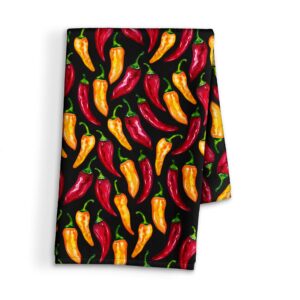 Chili Pepper Print Hand Towel - Kitchen Towel - Bathroom Hand Towel - Cotton Terry Cloth - 15"x25"