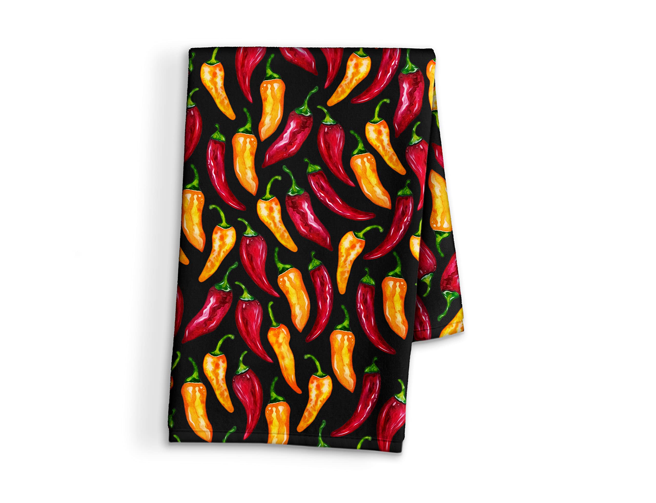 Chili Pepper Print Hand Towel - Kitchen Towel - Bathroom Hand Towel - Cotton Terry Cloth - 15"x25"