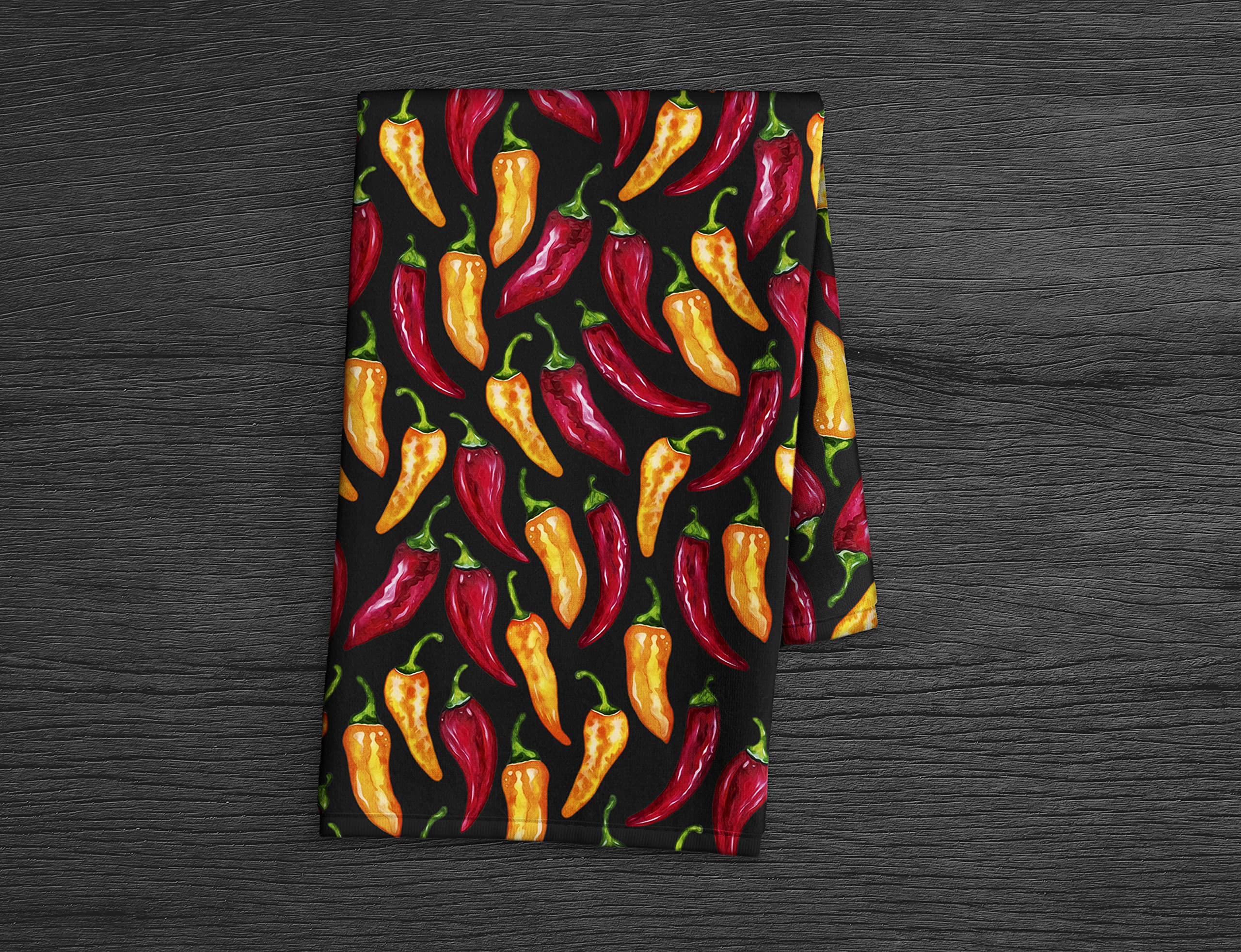 Chili Pepper Print Hand Towel - Kitchen Towel - Bathroom Hand Towel - Cotton Terry Cloth - 15"x25"