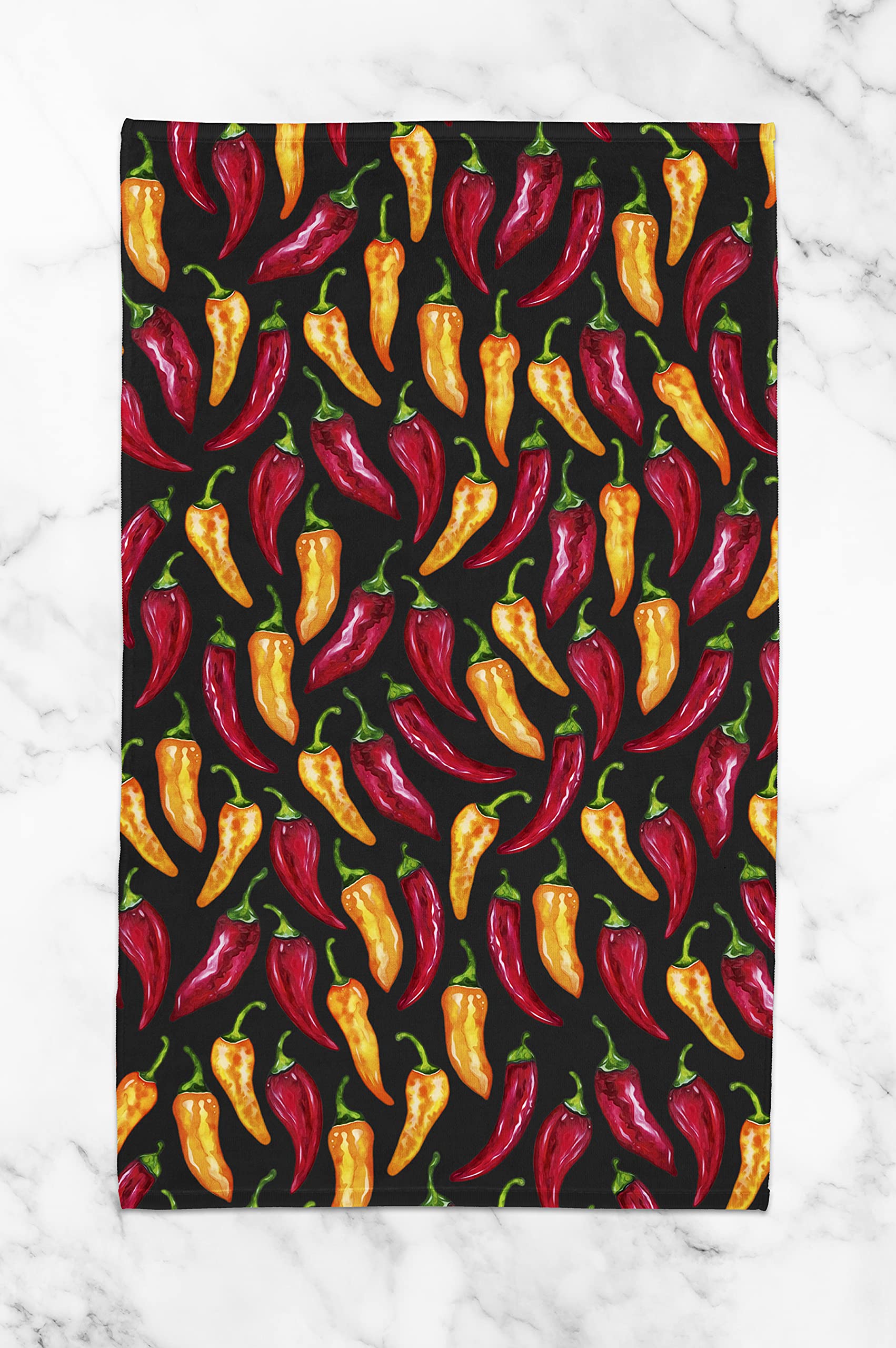 Chili Pepper Print Hand Towel - Kitchen Towel - Bathroom Hand Towel - Cotton Terry Cloth - 15"x25"