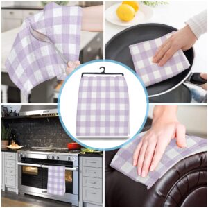 Beisseid Kitchen Dish Towels, Lavender Buffalo Check Plaid Dish Cloth Fingertip Bath Towels Cloth Farmhouse Style Hand Drying Soft Cotton Tea Towel Set, 18x28in