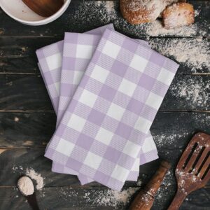 Beisseid Kitchen Dish Towels, Lavender Buffalo Check Plaid Dish Cloth Fingertip Bath Towels Cloth Farmhouse Style Hand Drying Soft Cotton Tea Towel Set, 18x28in