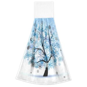 Winter Snowflakes Tree Kitchen Hanging Towel 14 x 18.2 Inch Snow Flower Ball Hand Tie Towels Set 2 Pcs Tea Bar Dish Cloths Dry Towel Soft Absorbent Thin Durable for Bathroom Laundry Room Decor