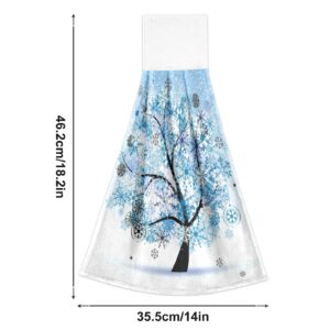 Winter Snowflakes Tree Kitchen Hanging Towel 14 x 18.2 Inch Snow Flower Ball Hand Tie Towels Set 2 Pcs Tea Bar Dish Cloths Dry Towel Soft Absorbent Thin Durable for Bathroom Laundry Room Decor