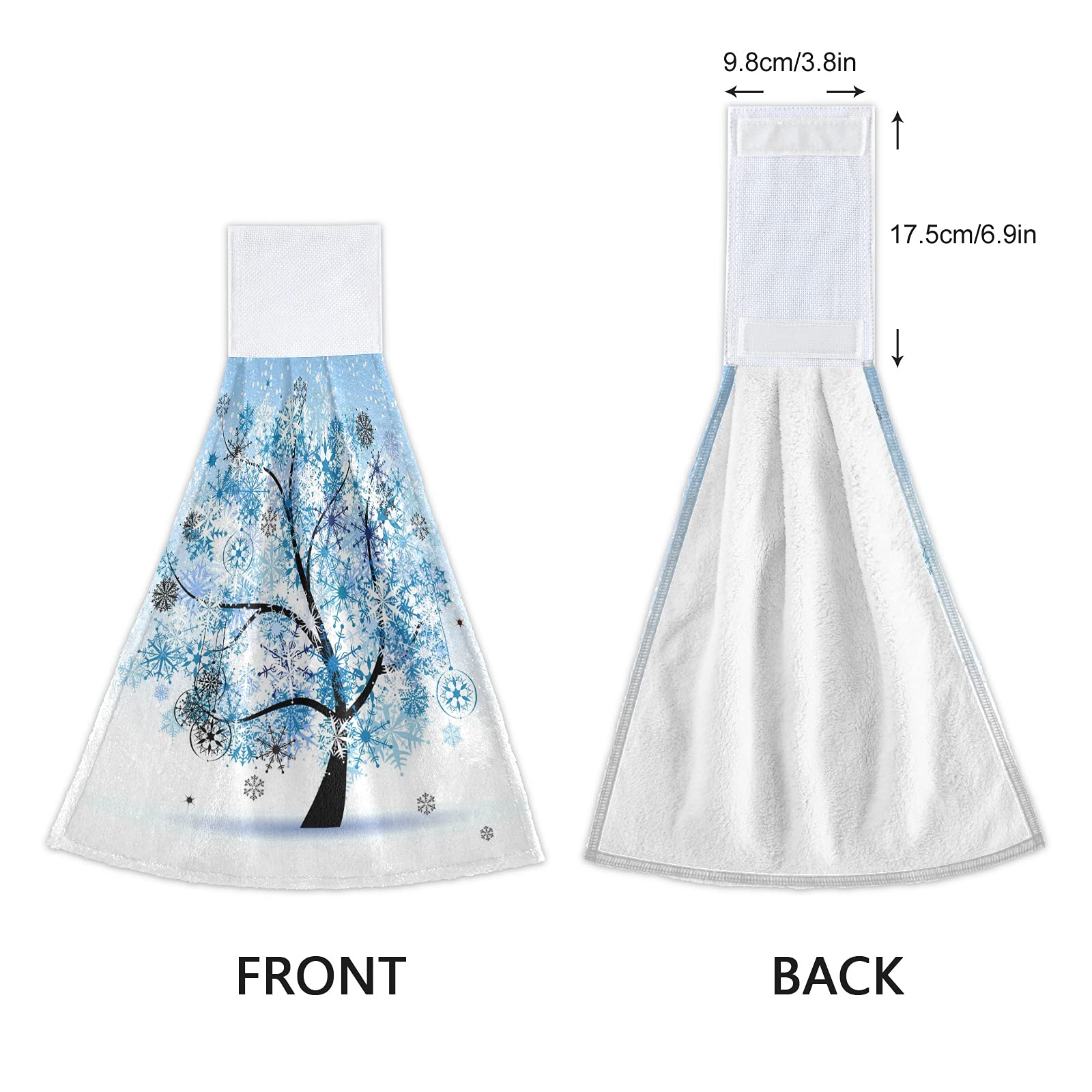 Winter Snowflakes Tree Kitchen Hanging Towel 14 x 18.2 Inch Snow Flower Ball Hand Tie Towels Set 2 Pcs Tea Bar Dish Cloths Dry Towel Soft Absorbent Thin Durable for Bathroom Laundry Room Decor