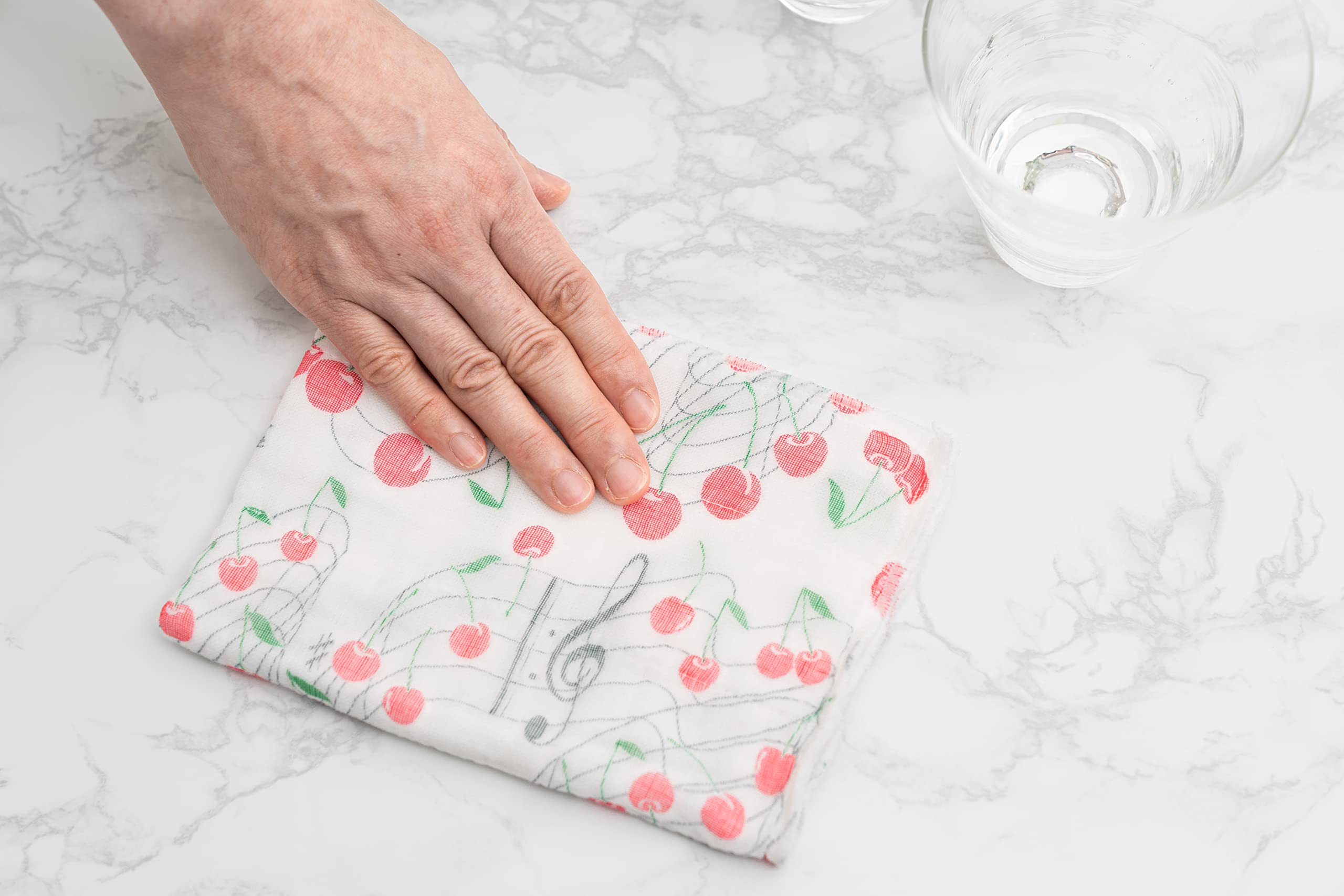 Shirayuki Japanese Kitchen Cloth KYO-YUZEN Cherry Music. Set of 3. Made Layered Fine Mesh Cloth. Dish Wipe, Table Wipe, Hand Wipe. Made in Japan (Cherry Music Set)