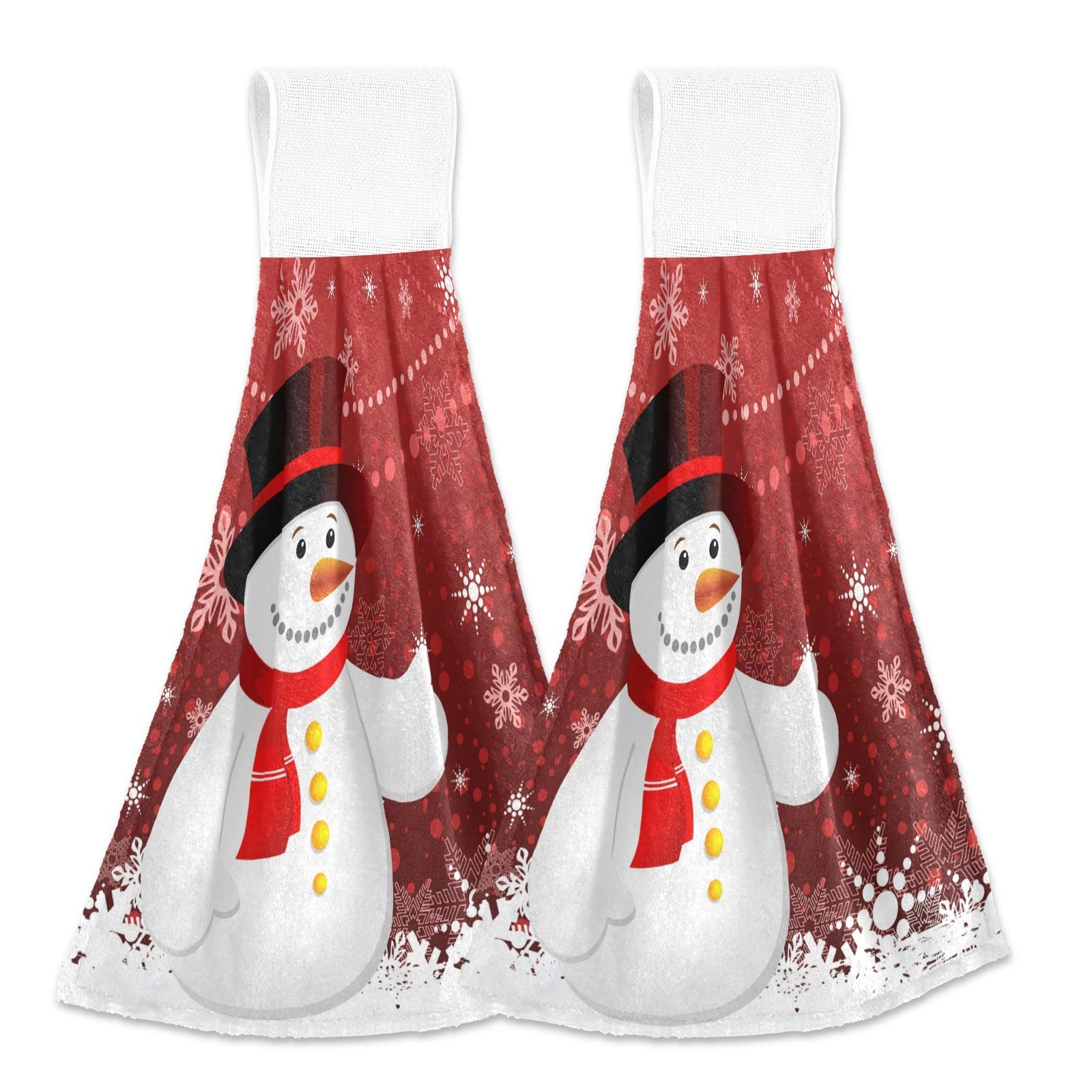 Christmas Winter Snowman Kitchen Hanging Towel Red Snowflakes Hand Fingertip Bath Tie Towels Set of 2 Pcs Tea Bar Dish Cloths 14 x 18 in Dry Towel Soft Absorbent Thin Durable for Laundry Room Decor