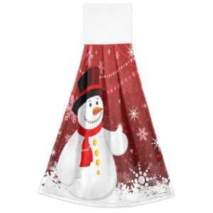 Christmas Winter Snowman Kitchen Hanging Towel Red Snowflakes Hand Fingertip Bath Tie Towels Set of 2 Pcs Tea Bar Dish Cloths 14 x 18 in Dry Towel Soft Absorbent Thin Durable for Laundry Room Decor