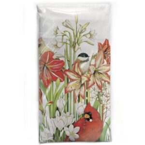 mary lake-thompson winter birds and flowers cotton flour sack dish towel