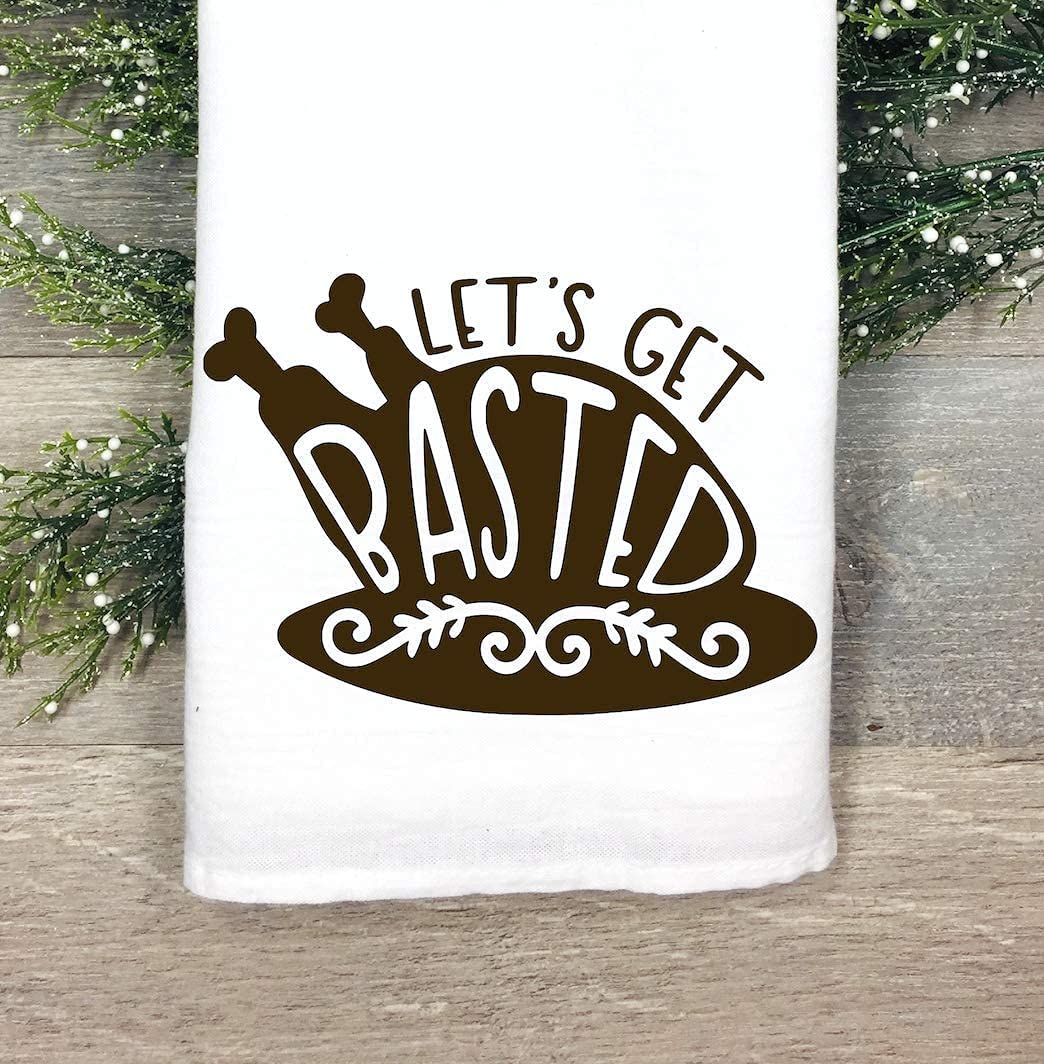 Handmade Funny Kitchen Towel - Let's Get Basted Funny Hand Towel for Thanksgiving, Holidays - 28x28 Inch Perfect for Chef Hostess Housewarming Christmas Mother's Day Birthday Gift (Lets Get Basted)