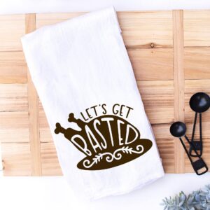 Handmade Funny Kitchen Towel - Let's Get Basted Funny Hand Towel for Thanksgiving, Holidays - 28x28 Inch Perfect for Chef Hostess Housewarming Christmas Mother's Day Birthday Gift (Lets Get Basted)