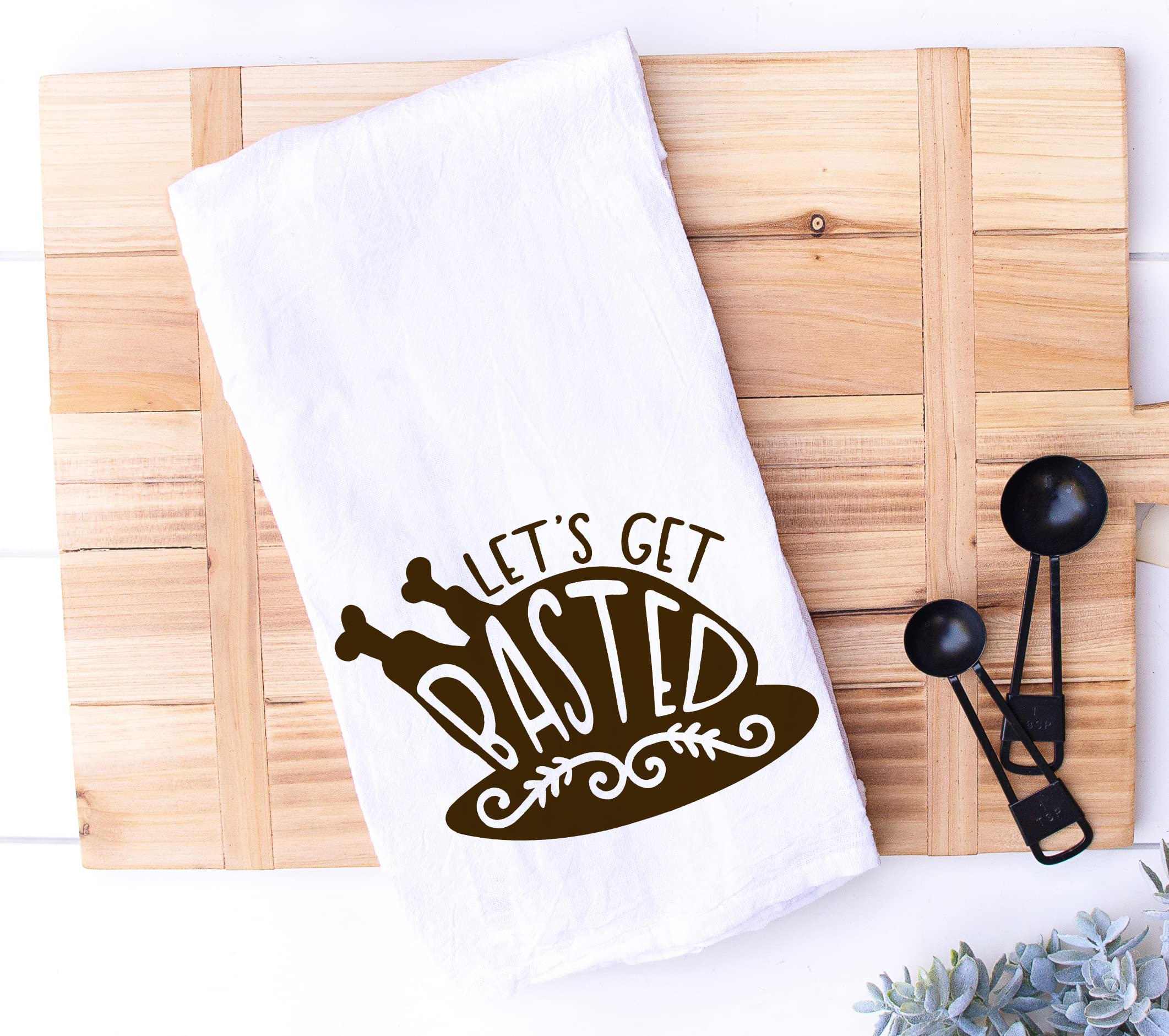 Handmade Funny Kitchen Towel - Let's Get Basted Funny Hand Towel for Thanksgiving, Holidays - 28x28 Inch Perfect for Chef Hostess Housewarming Christmas Mother's Day Birthday Gift (Lets Get Basted)