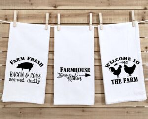 set of 3 farmhouse style flour sack towels kitchen hand tea dish towel rustic black white gift for farmer dad mom men women wife husband family