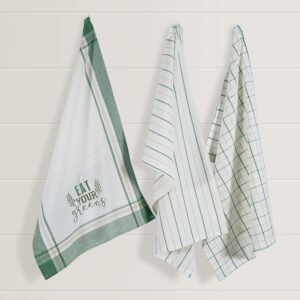 Casa De Lan Embroidered Kitchen Towels Set of 3 - Dish Towels for Kitchen - Tea Towels for Kitchen - Dish Cloth - 100% Ring Spun Cotton - 18'' x 28'' - Olive