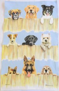 samuel lamont, k-9 (canine) dogs kitchen/tea printed towel, imported, linen-cotton blend