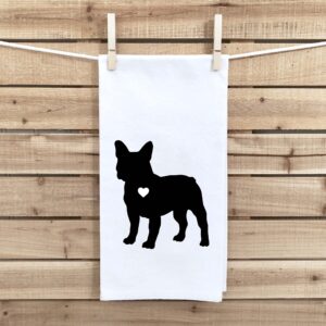 French Bulldog Silhouette Flour Sack Kitchen Towel with Hanging Loop - 100% Cotton - Funny Frenchie Bulldog Dish Cloth - Housewarming Hostess Birthday Christmas Mothers Day Gift Idea