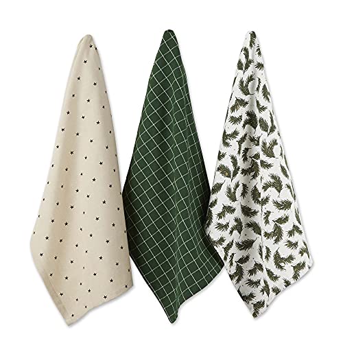 DII Winter Woods Collection Kitchen, Dish Towel Set, 18x28, Holiday Greenery, 3 Piece