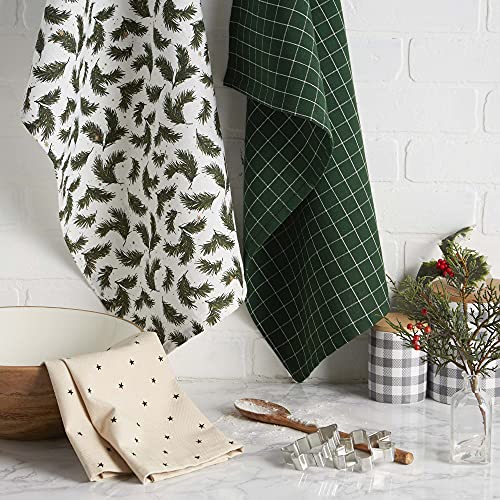 DII Winter Woods Collection Kitchen, Dish Towel Set, 18x28, Holiday Greenery, 3 Piece